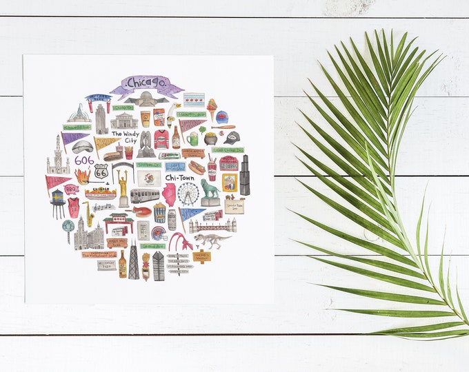 Chicago, IL Icon Watercolor Illustration - Etsy
