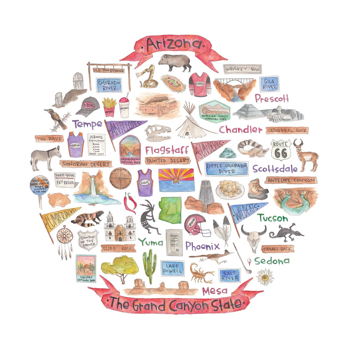 Arizona Icon Watercolor Illustration - Etsy