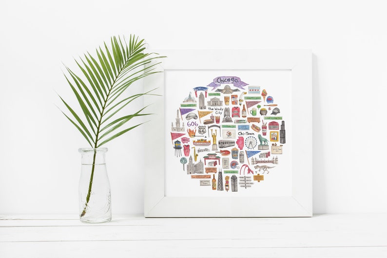 Chicago IL Icon Watercolor Illustration - Etsy