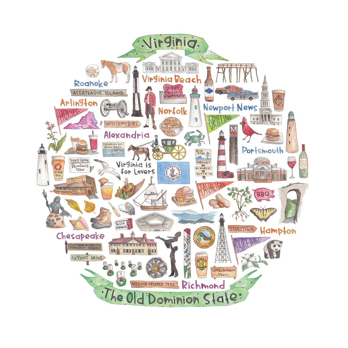 Virginia Icon Watercolor Illustration - Etsy