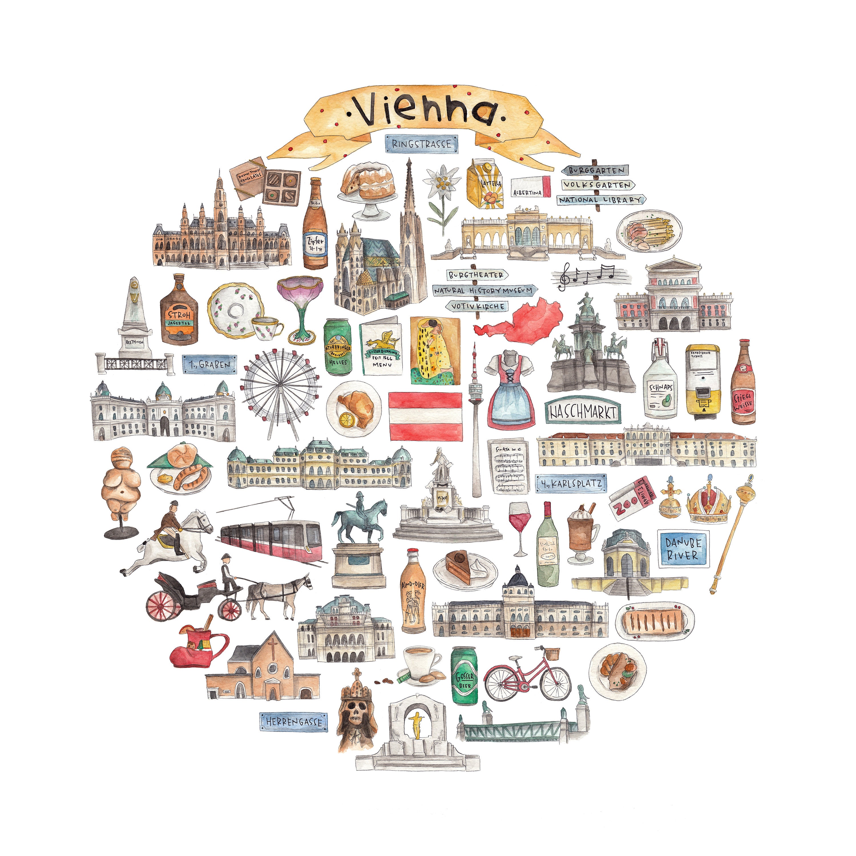 Vienna Icon Watercolor Illustration - Etsy