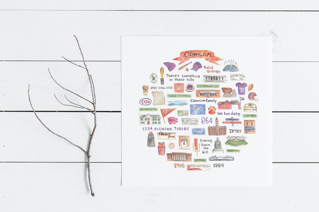 Clemson, SC Icon Watercolor Illustration - Etsy