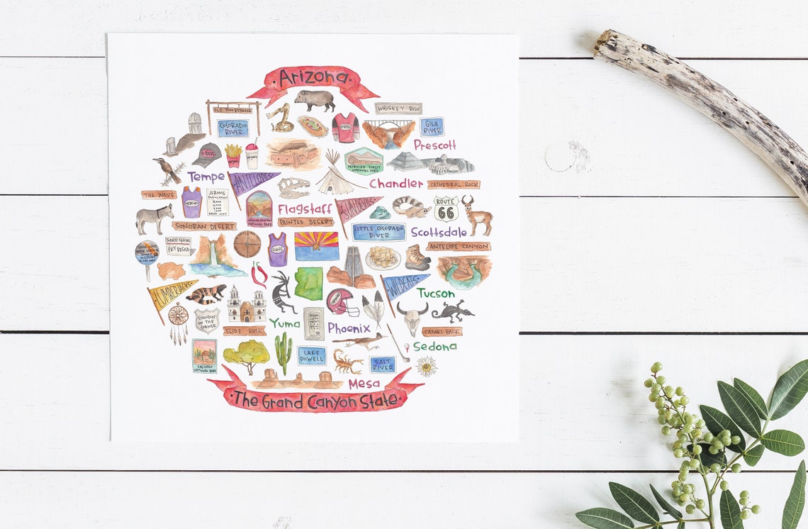 Arizona Icon Watercolor Illustration - Etsy