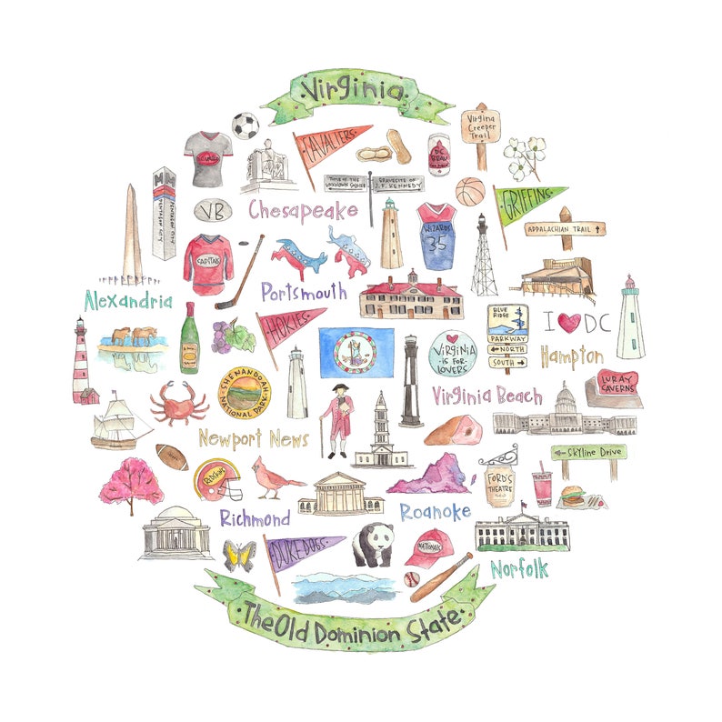 Virginia Icon Watercolor Illustration | Etsy