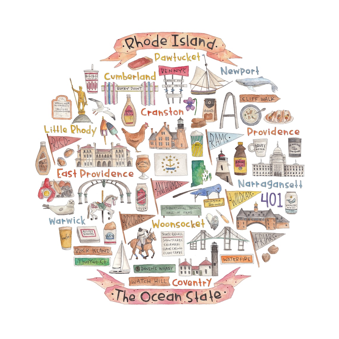 Rhode Island Icon Watercolor Illustration | Etsy