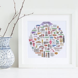 Chicago, IL Icon Watercolor Illustration - Etsy