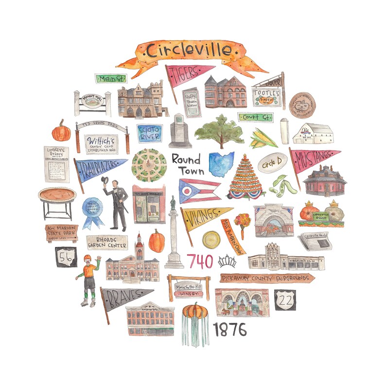 Circleville OH Icon Watercolor Illustration - Etsy