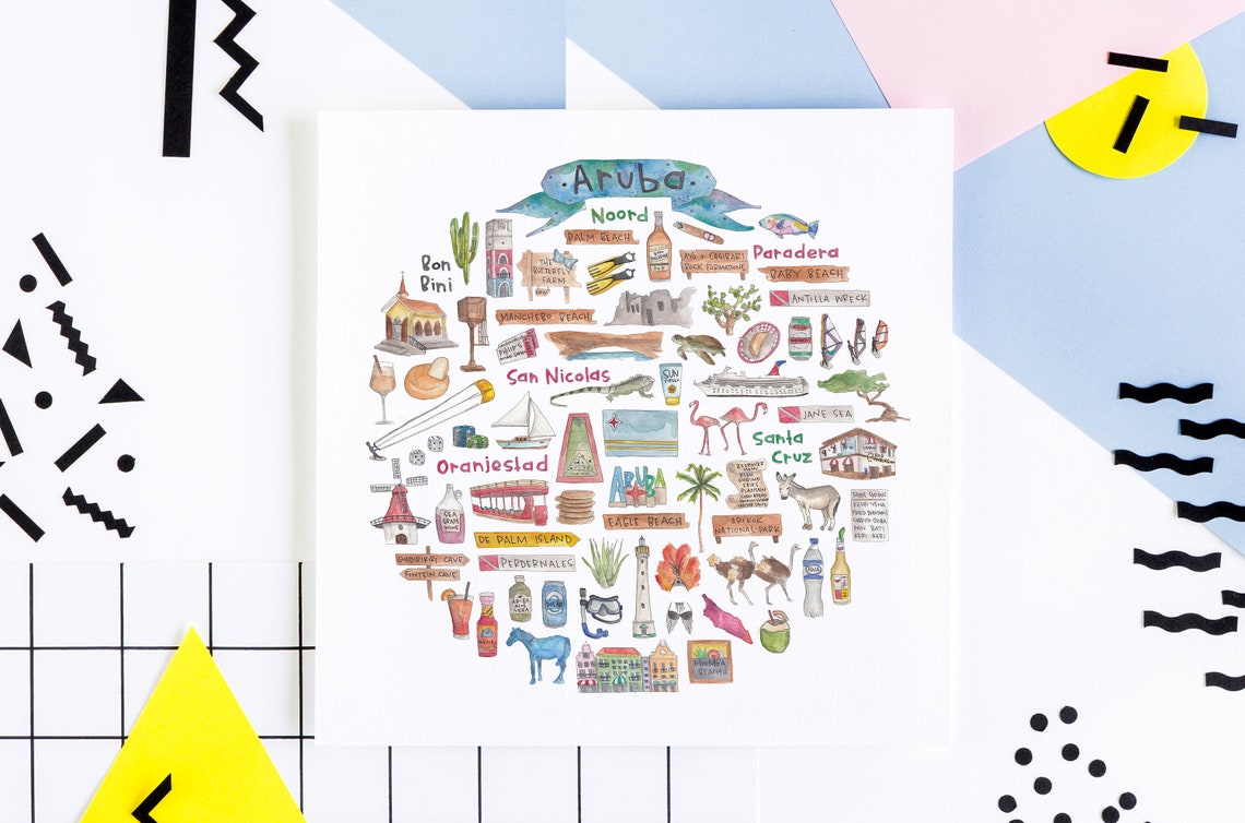Aruba Icon Watercolor Illustration | Etsy
