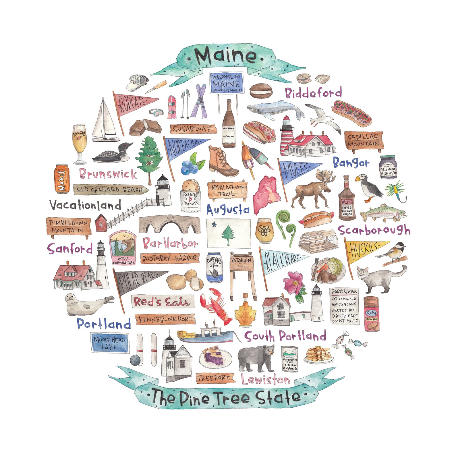 Maine Icon Watercolor Illustration - Etsy