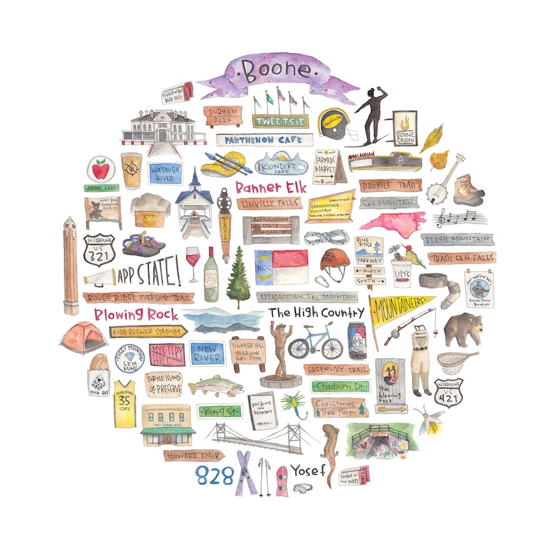 Boone NC Icon Watercolor Illustration - Etsy