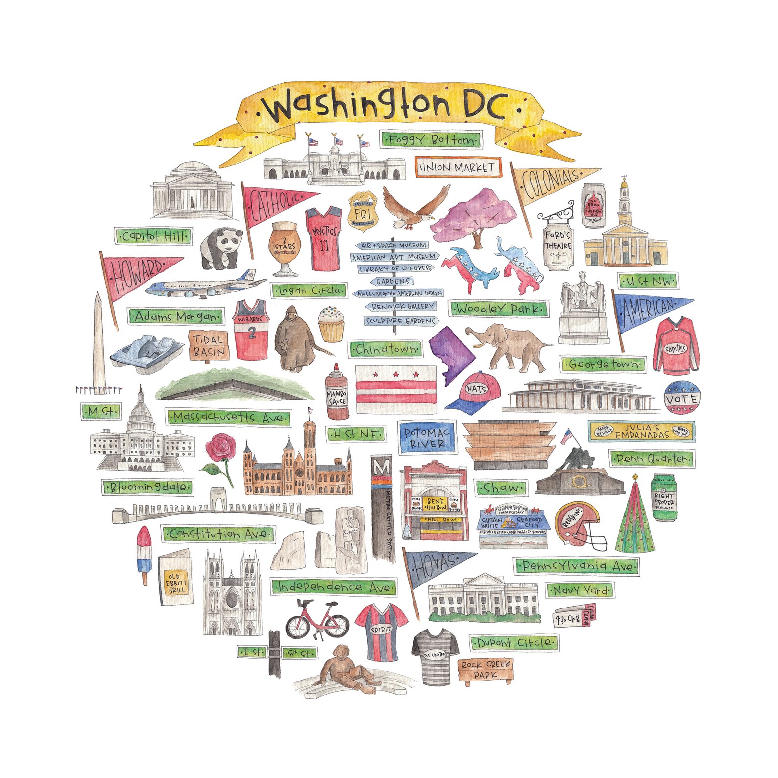 Washington D.C. Icon Watercolor Illustration | Etsy