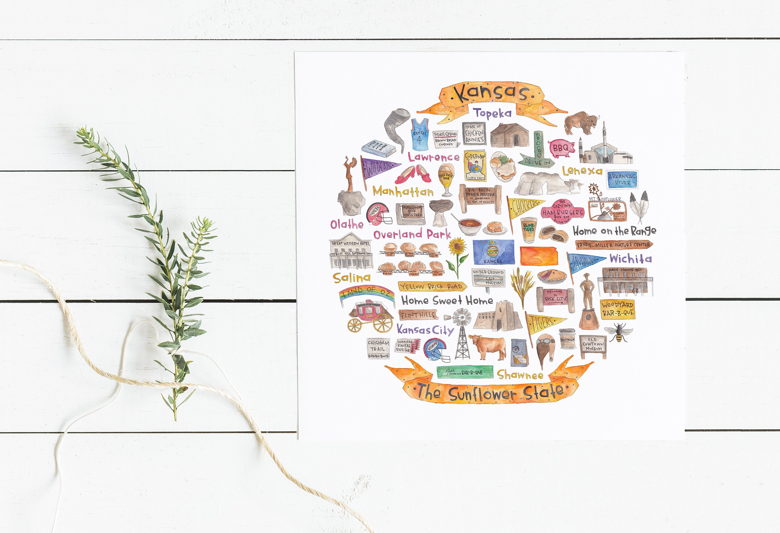 Kansas Icon Watercolor Illustration - Etsy