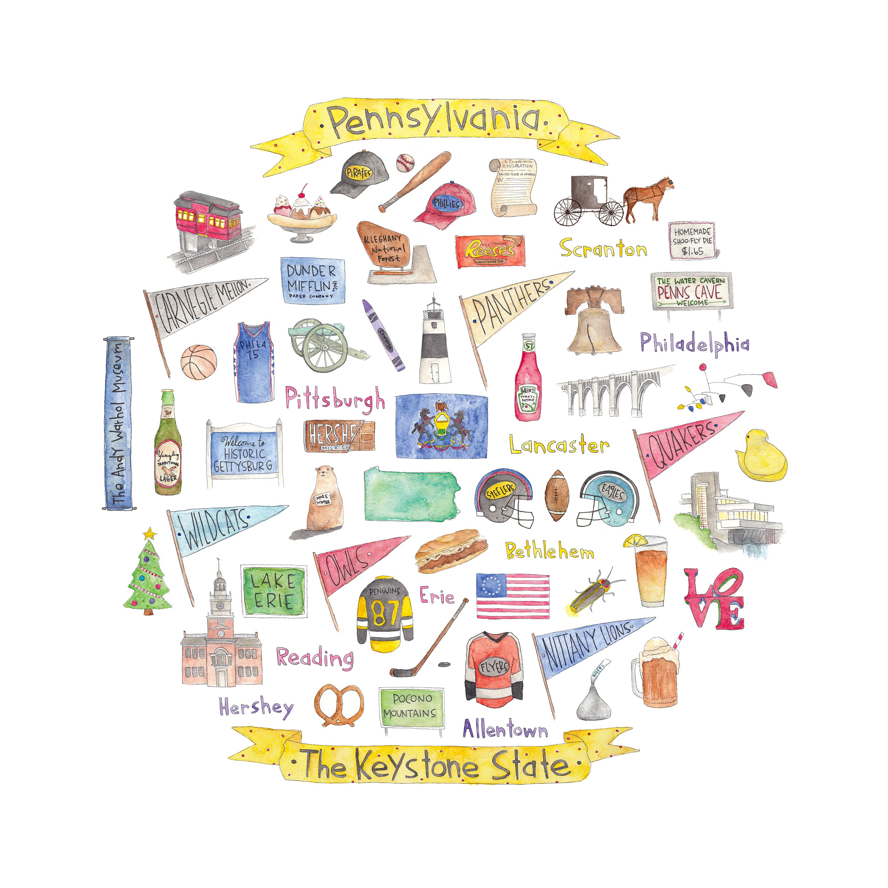 Pennsylvania Icon Watercolor Illustration | Etsy