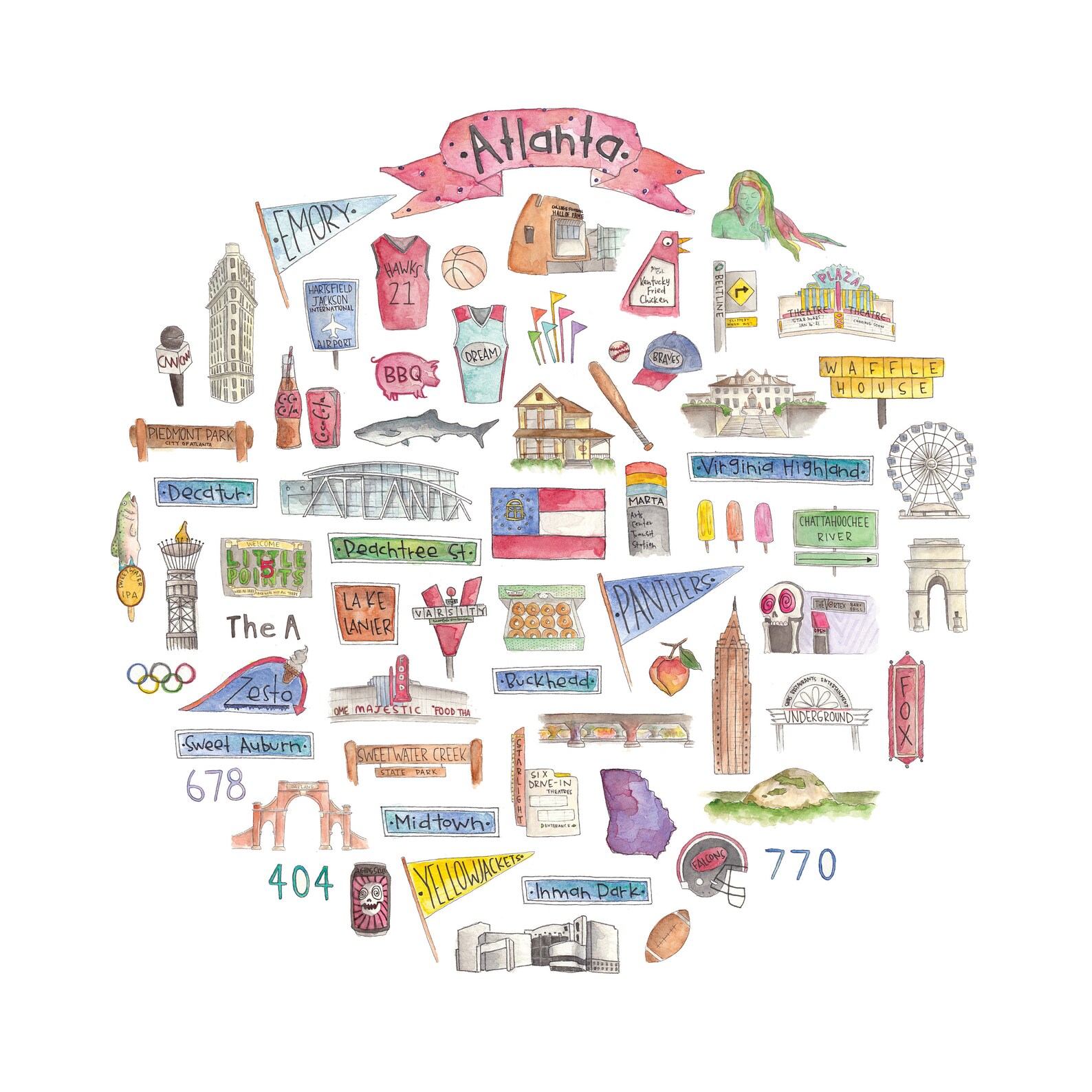 Atlanta GA Icon Watercolor Illustration - Etsy
