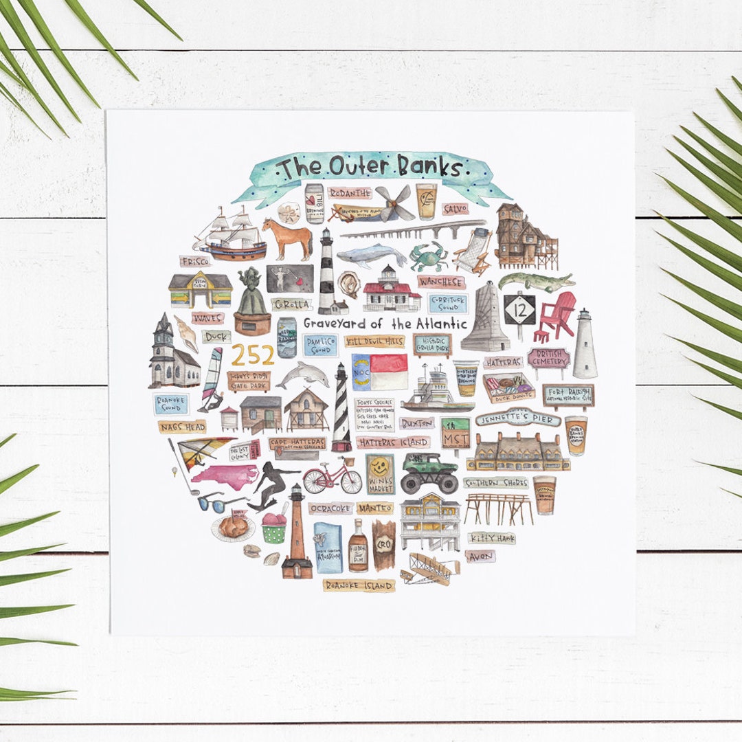 The Outer Banks, NC Icon Watercolor Illustration - Etsy
