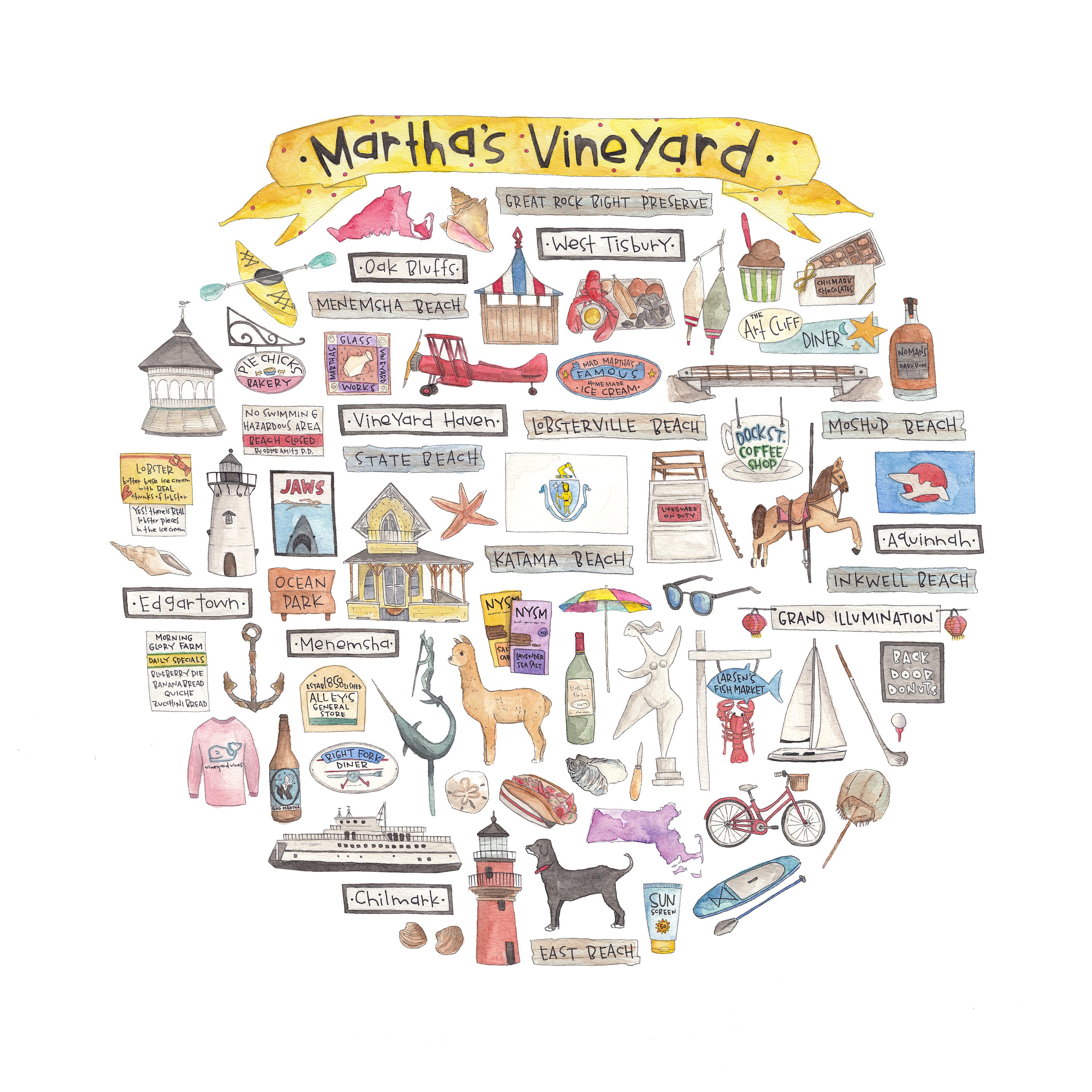 Martha's Vineyard Icon Watercolor Illustration - Etsy