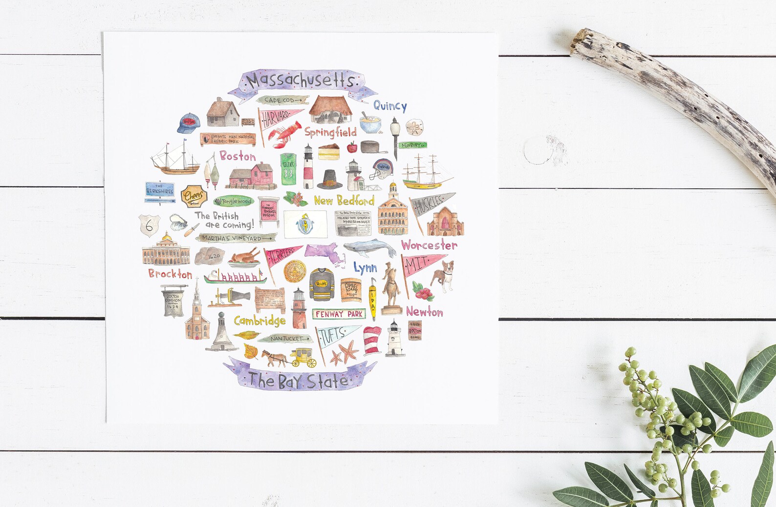 Massachusetts Icon Watercolor Illustration - Etsy
