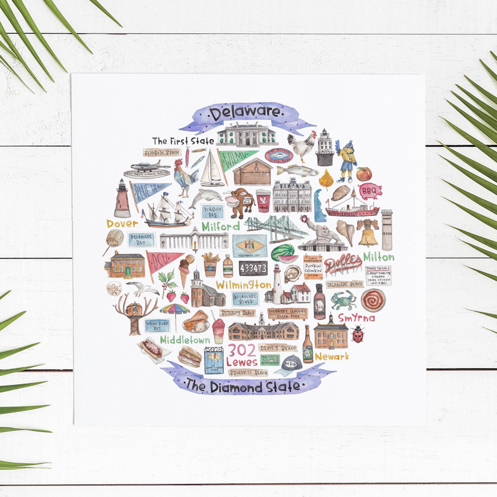 Delaware Icon Watercolor Illustration - Etsy