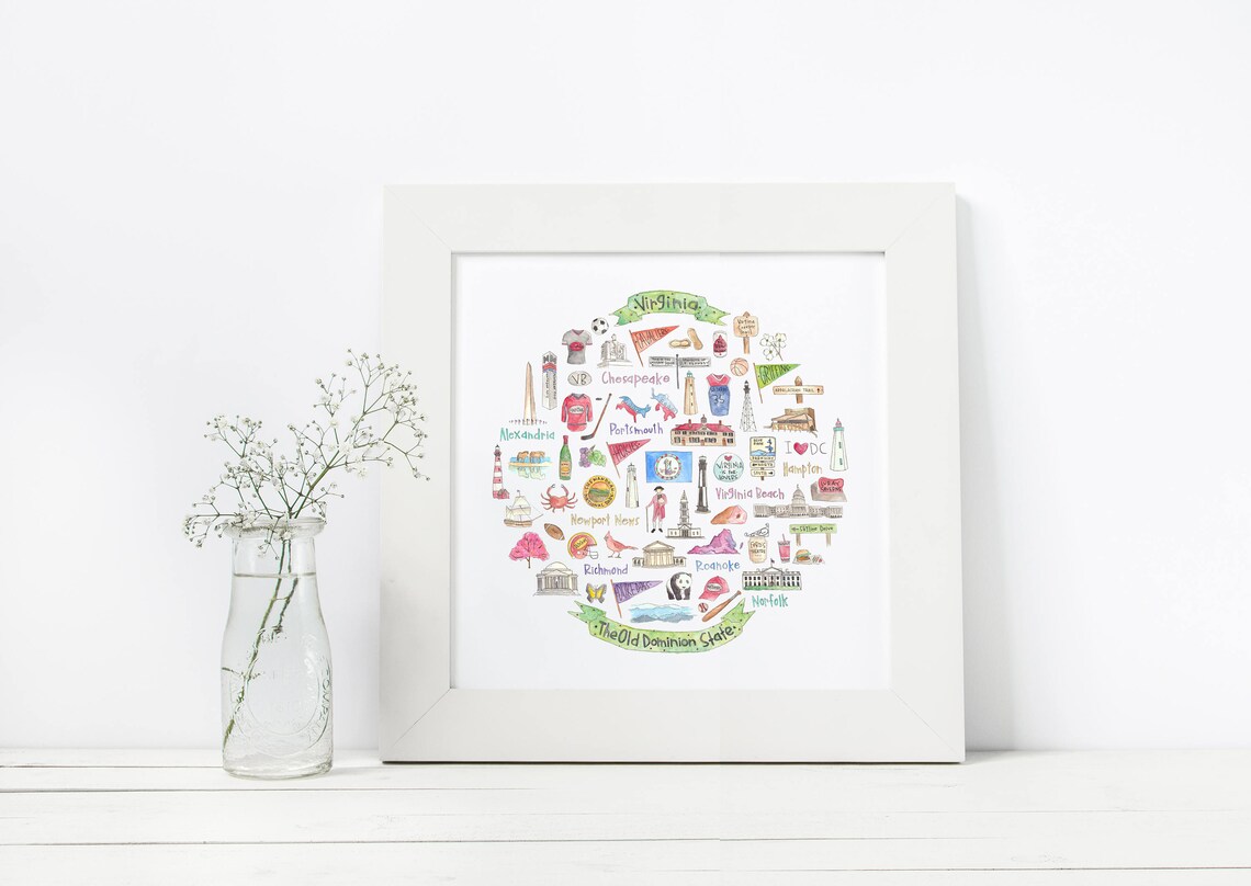 Virginia Icon Watercolor Illustration | Etsy