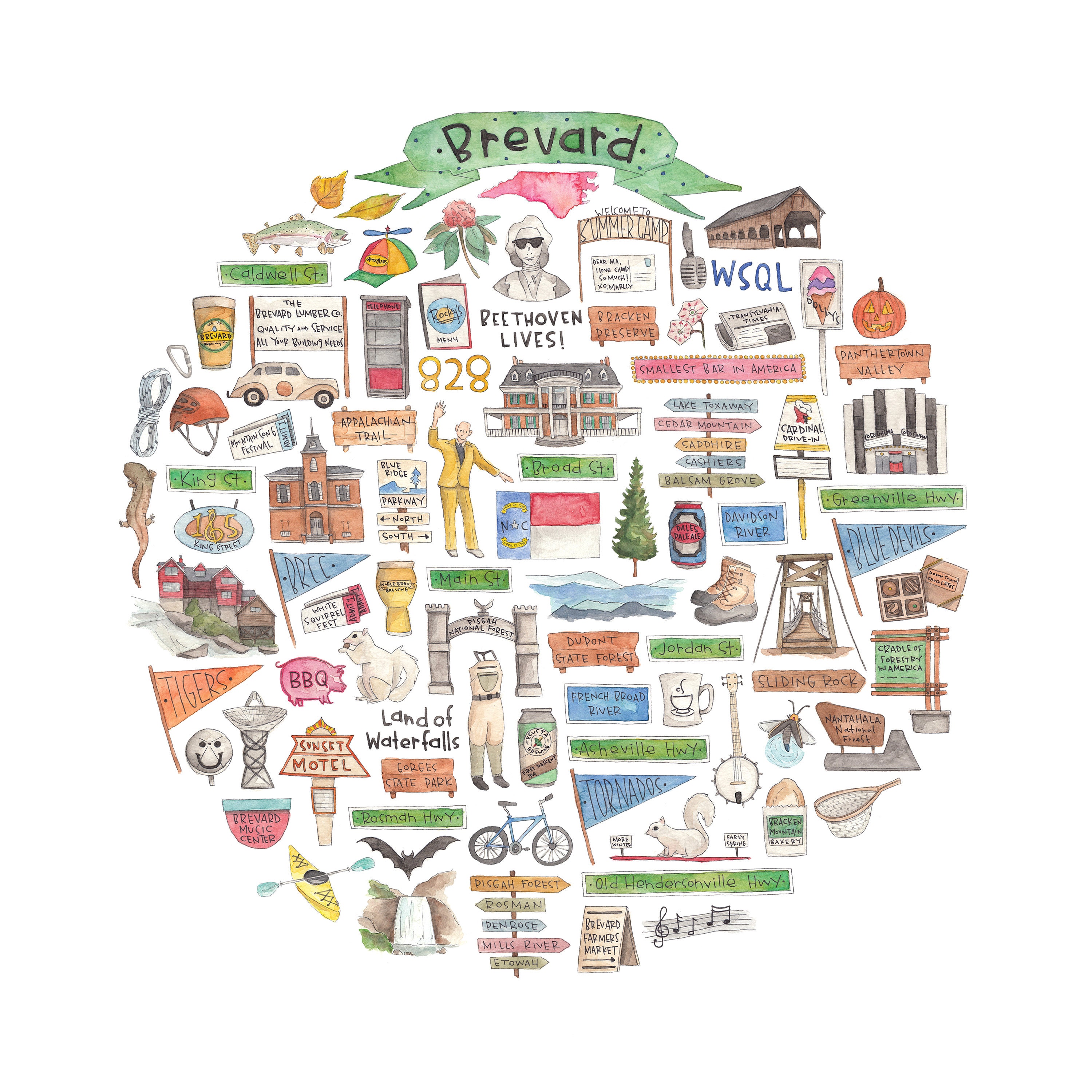 Brevard NC Icon Watercolor Illustration | Etsy