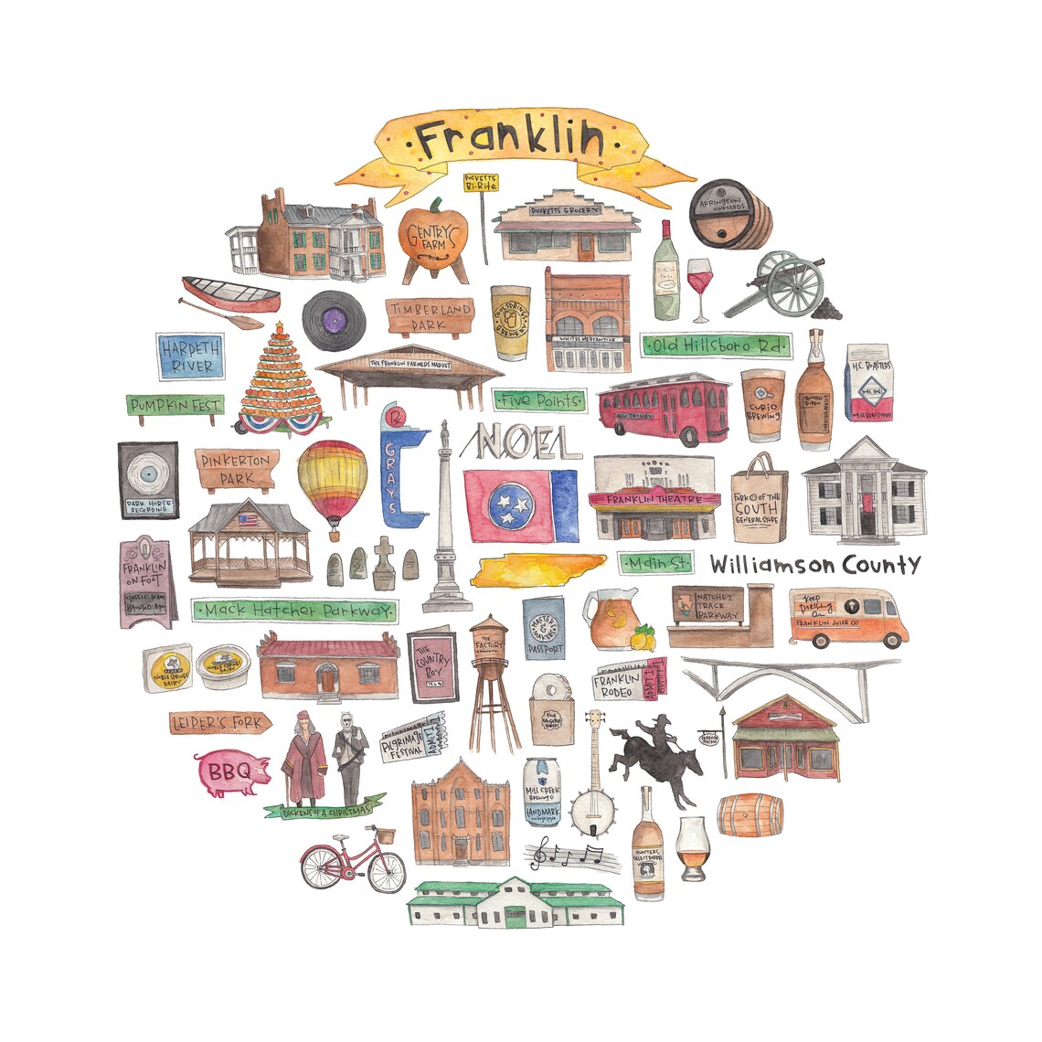 Franklin, TN Icon Watercolor Illustration - Etsy