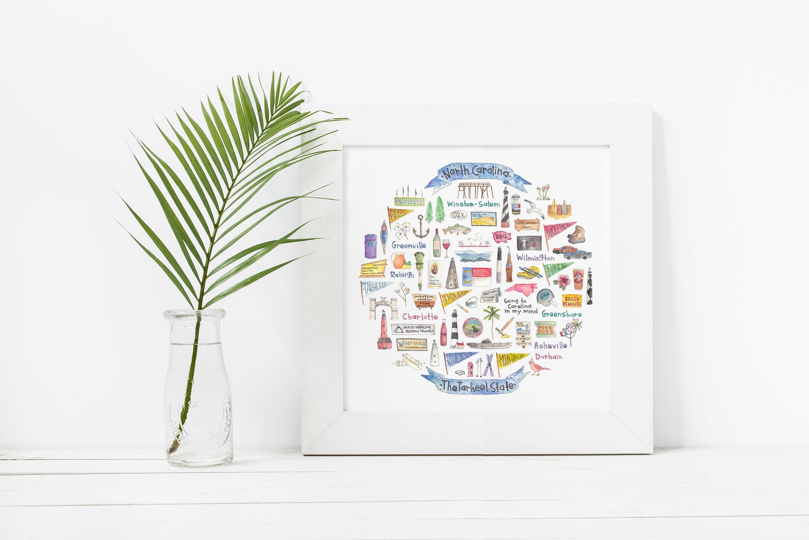 North Carolina Icon Watercolor Illustration | Etsy