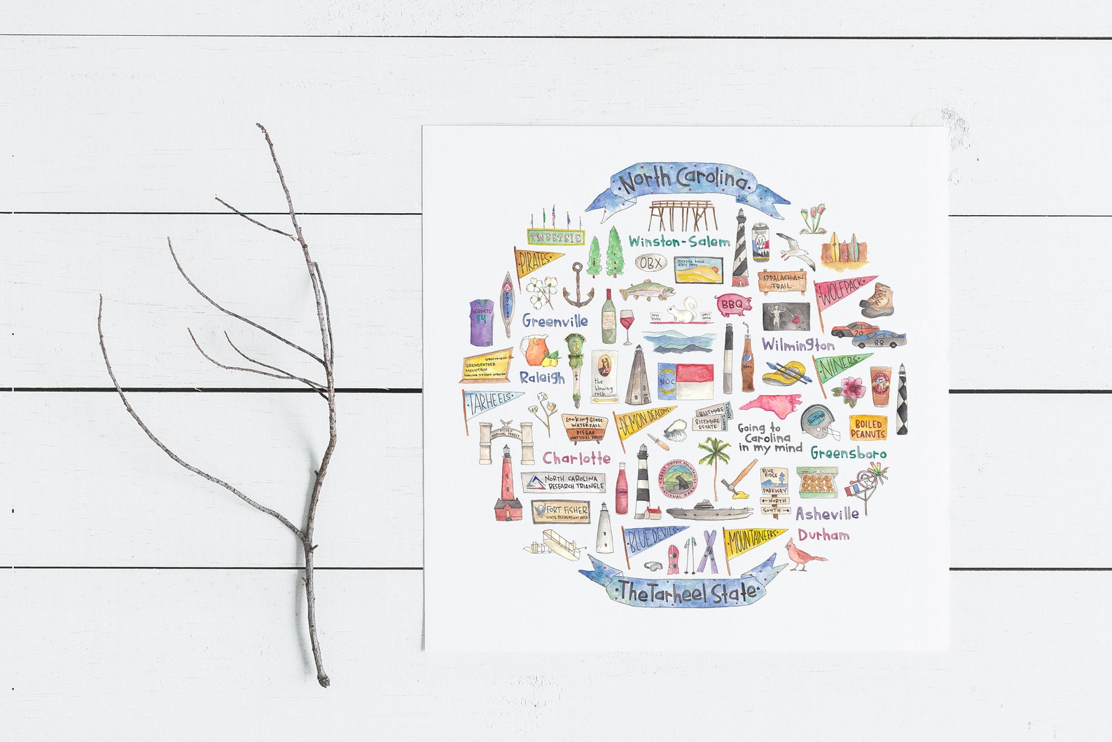 North Carolina Icon Watercolor Illustration | Etsy