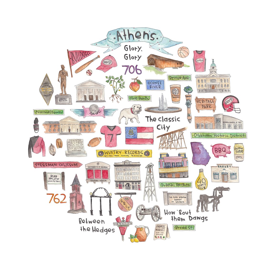 Athens GA Icon Watercolor Illustration | Etsy