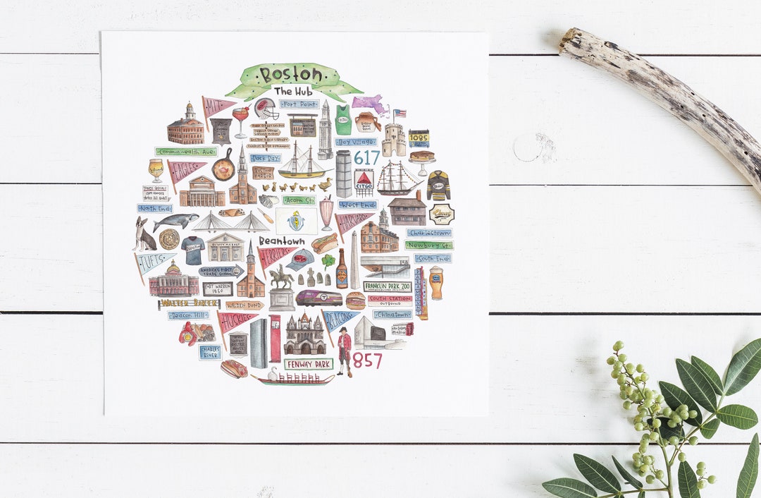 Boston, MA Icon Watercolor Illustration - Etsy