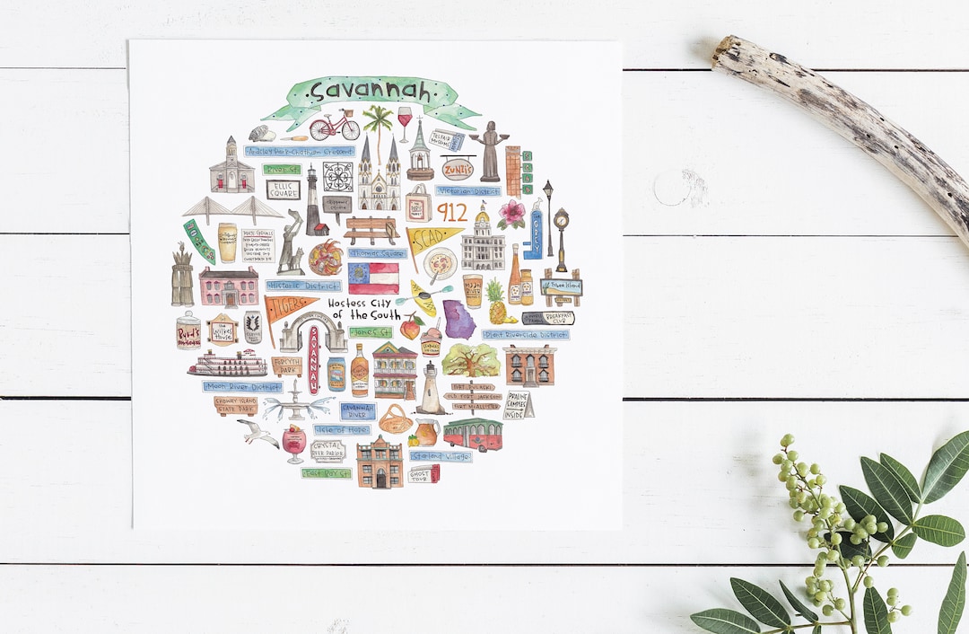 Savannah, GA Icon Watercolor Illustration - Etsy
