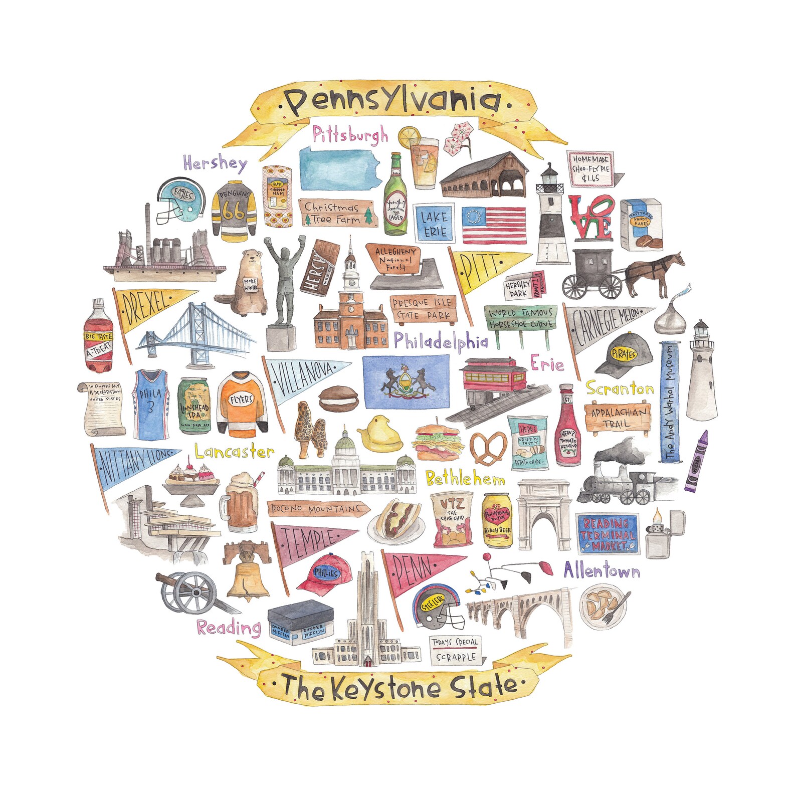 Pennsylvania Icon Watercolor Illustration - Etsy