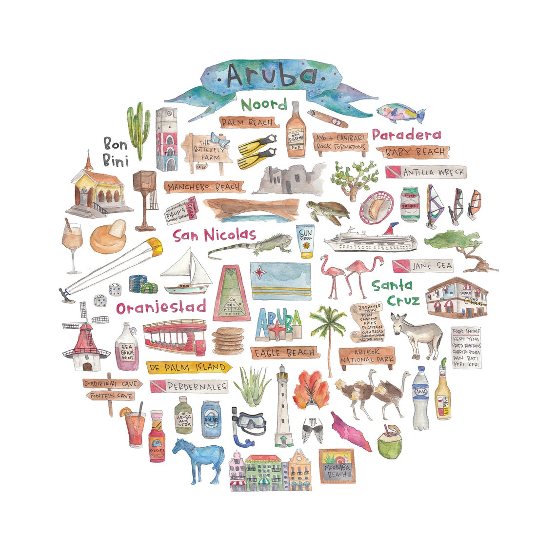 Aruba Icon Watercolor Illustration | Etsy