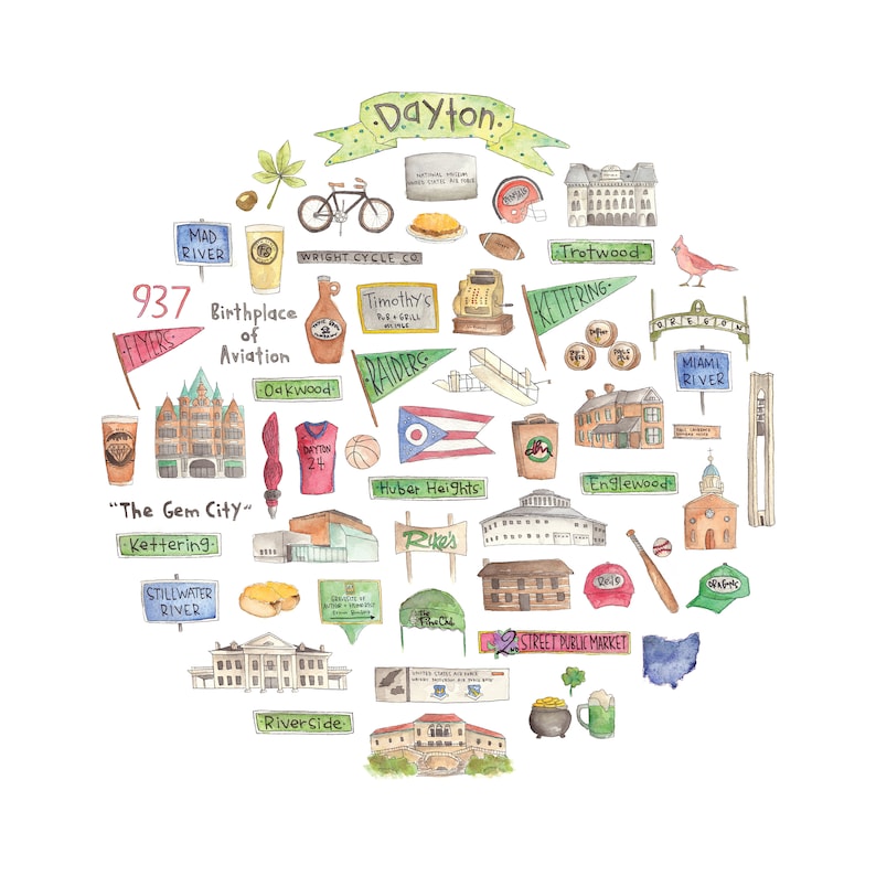 Dayton OH Icon Watercolor Illustration | Etsy