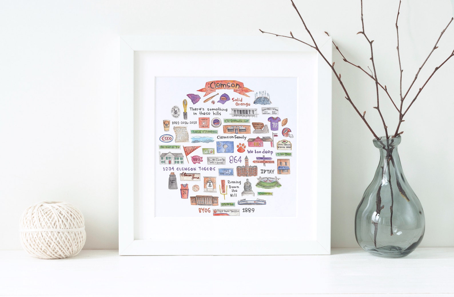 Clemson SC Icon Watercolor Illustration - Etsy