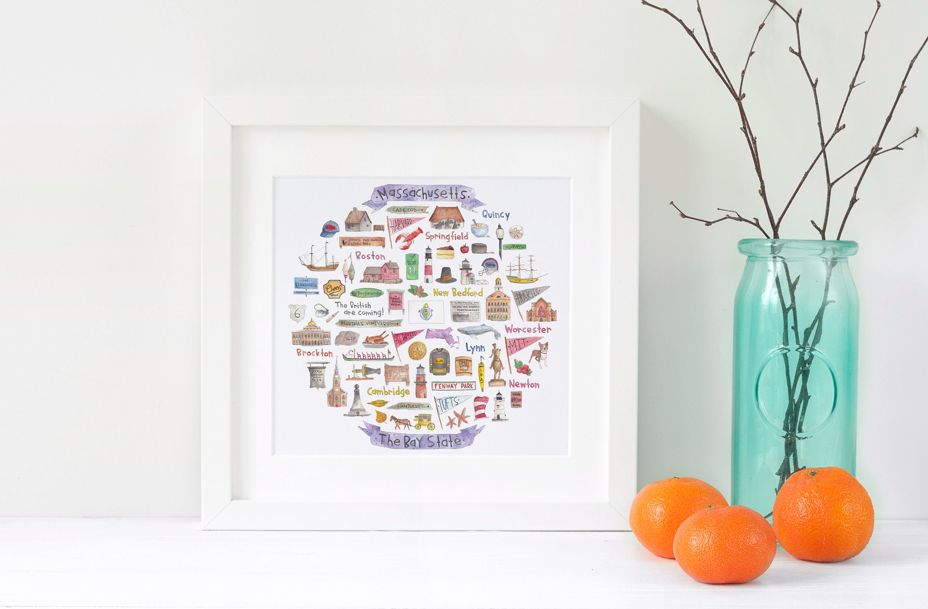 Massachusetts Icon Watercolor Illustration - Etsy