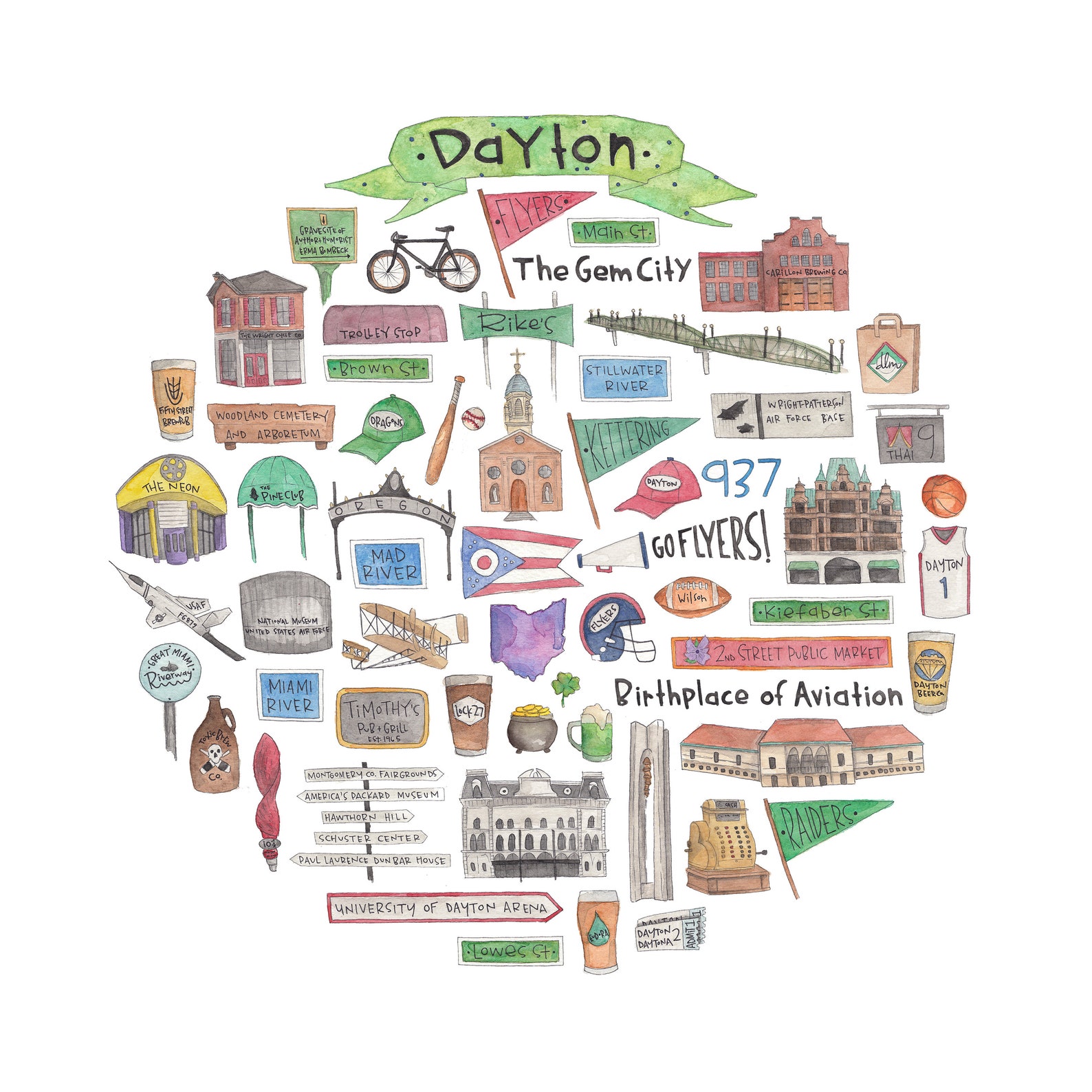 Dayton OH Icon Watercolor Illustration - Etsy