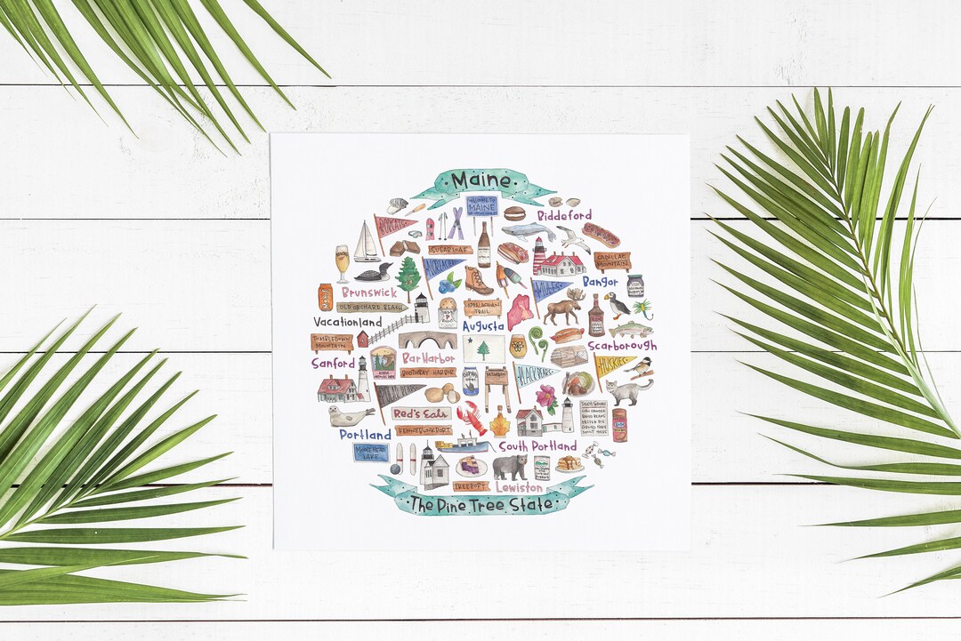 Maine Icon Watercolor Illustration - Etsy