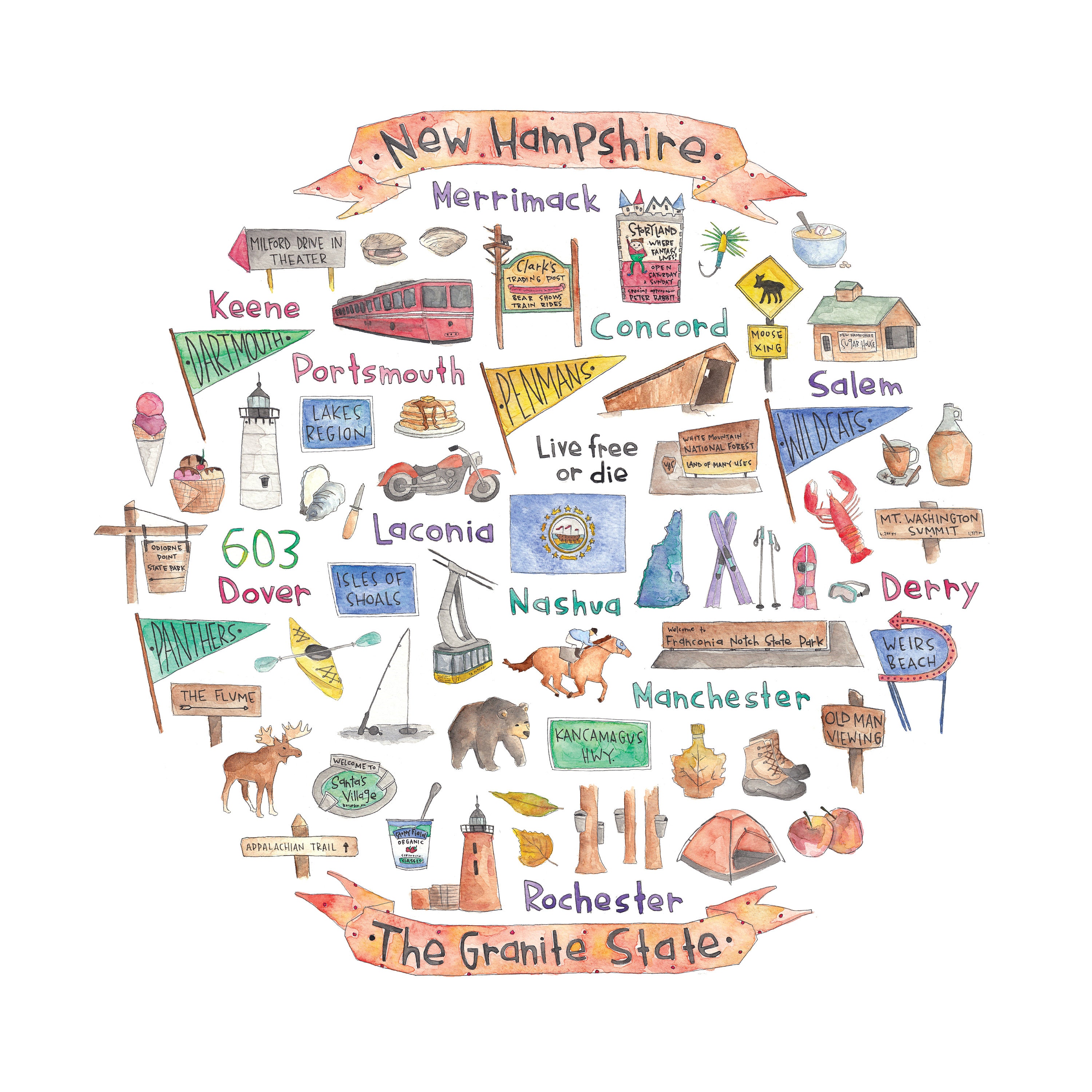 New Hampshire Icon Watercolor Illustration | Etsy