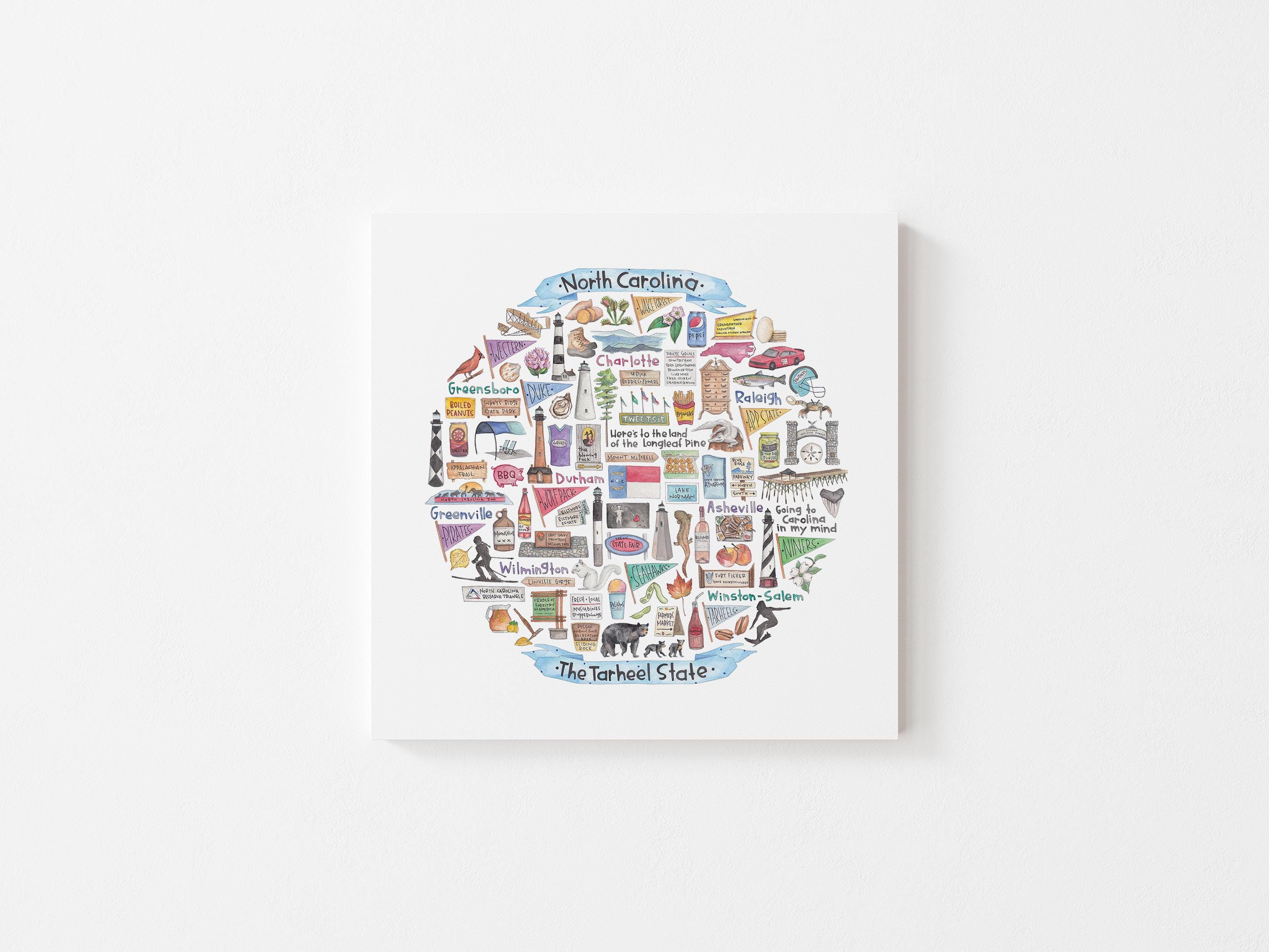 North Carolina Icon Watercolor Illustration - Etsy