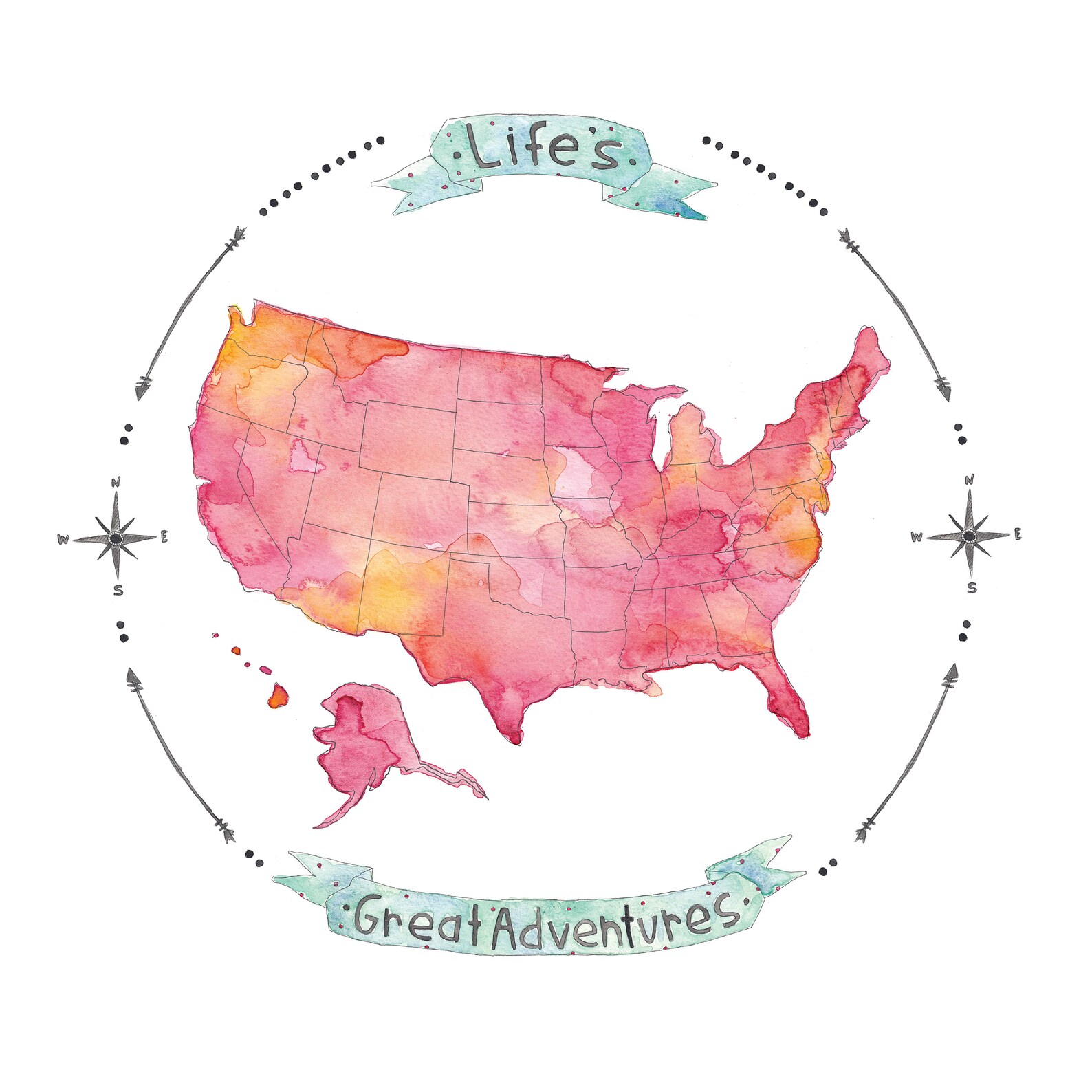Life's Great Adventures Map Icon Watercolor Illustration - Etsy