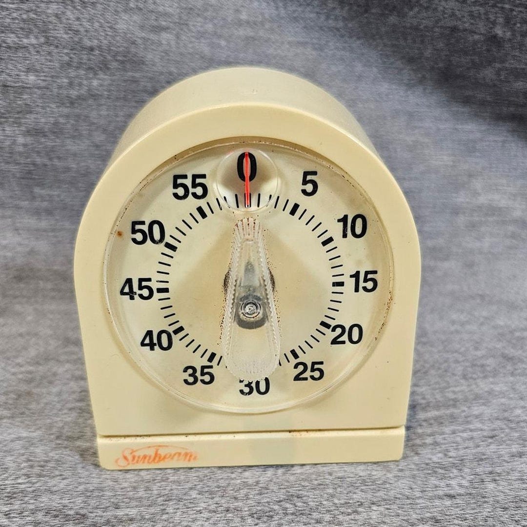 Vintage Sunbeam Mechanical Kitchen Timer Plastic White Analog Made in ...
