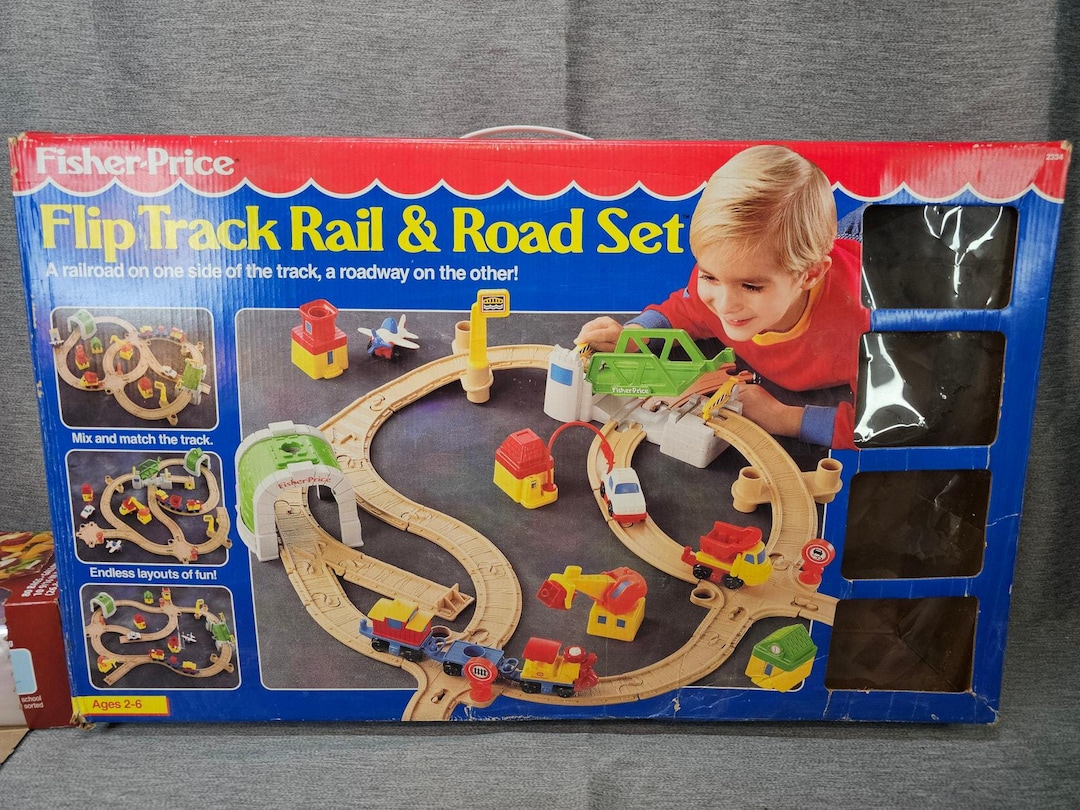 1991 Fisher Price Flip Track Rail Road Set Complete W/box and ...