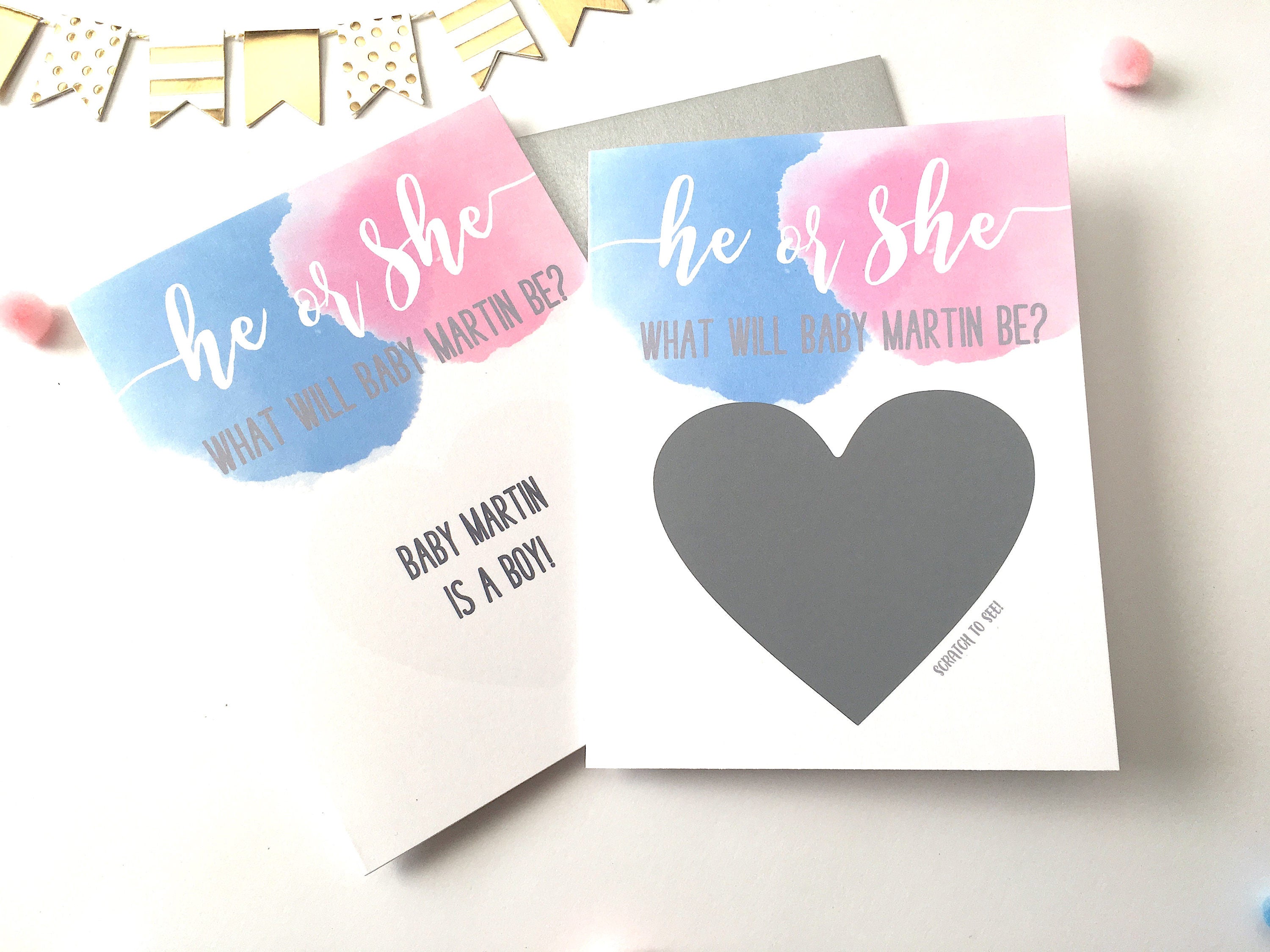 Gender Reveal Scratch off Card Boy or Girl He or She | Etsy