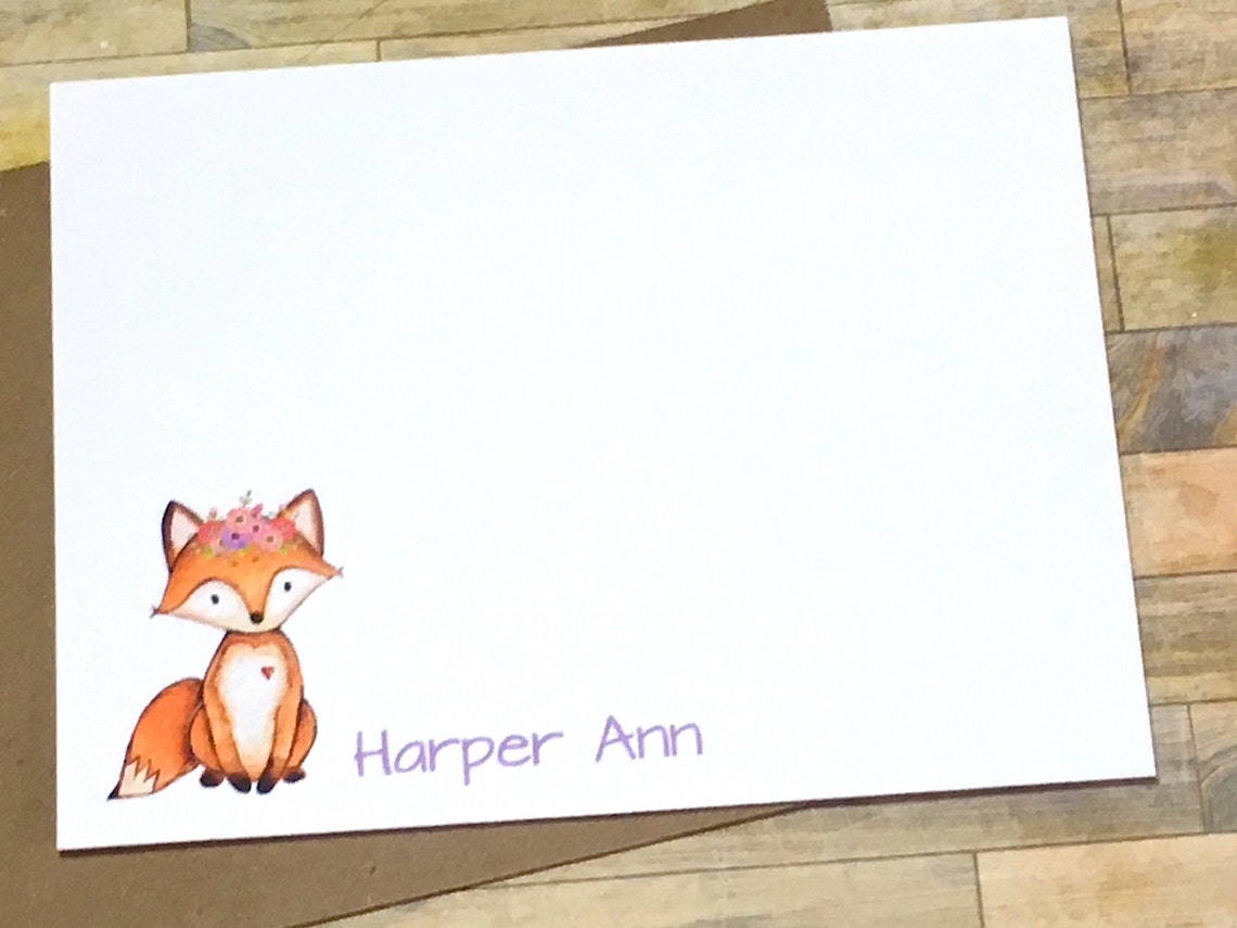 Woodlands Fox Stationery Personalized Note Cards Baby | Etsy