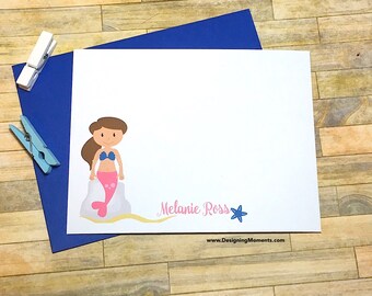 Mermaid Note Cards Custom Mermaid Stationery Girls | Etsy