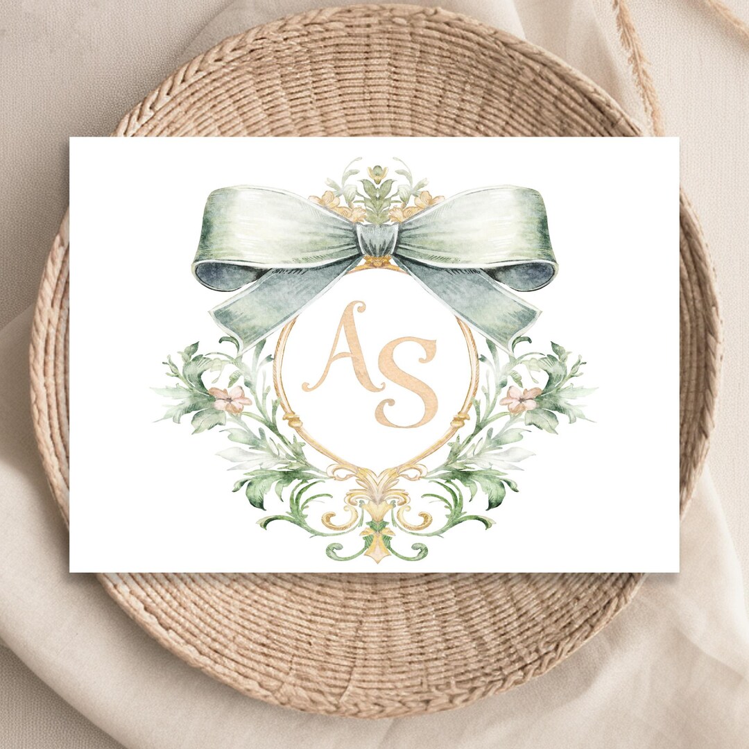 Personalized 2 Letter Monogram Crest Note Cards, Watercolor Crest 2 ...