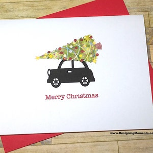Christmas Tree Cards Christmas Tree on a Car Holiday Cards Vintage Card ...