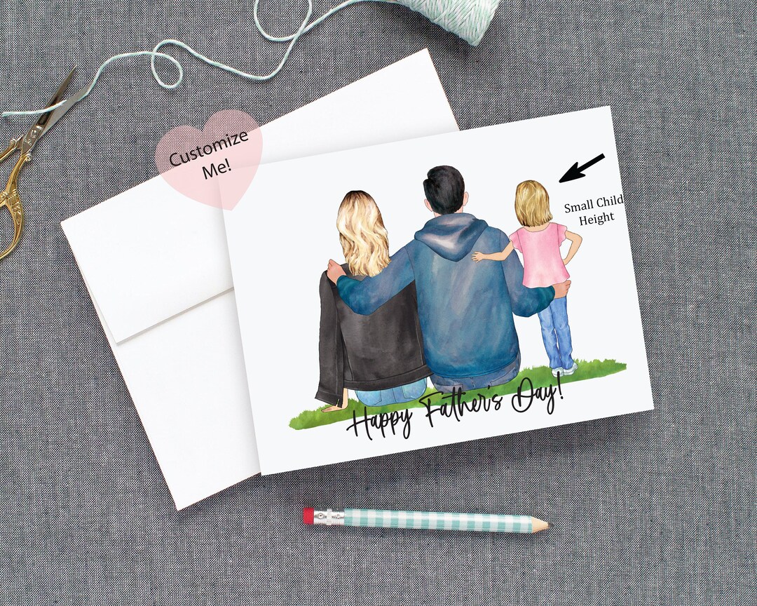 Father's Day Card | Happy Fathers Day Card | Mom Dad and 1 Child Kid ...