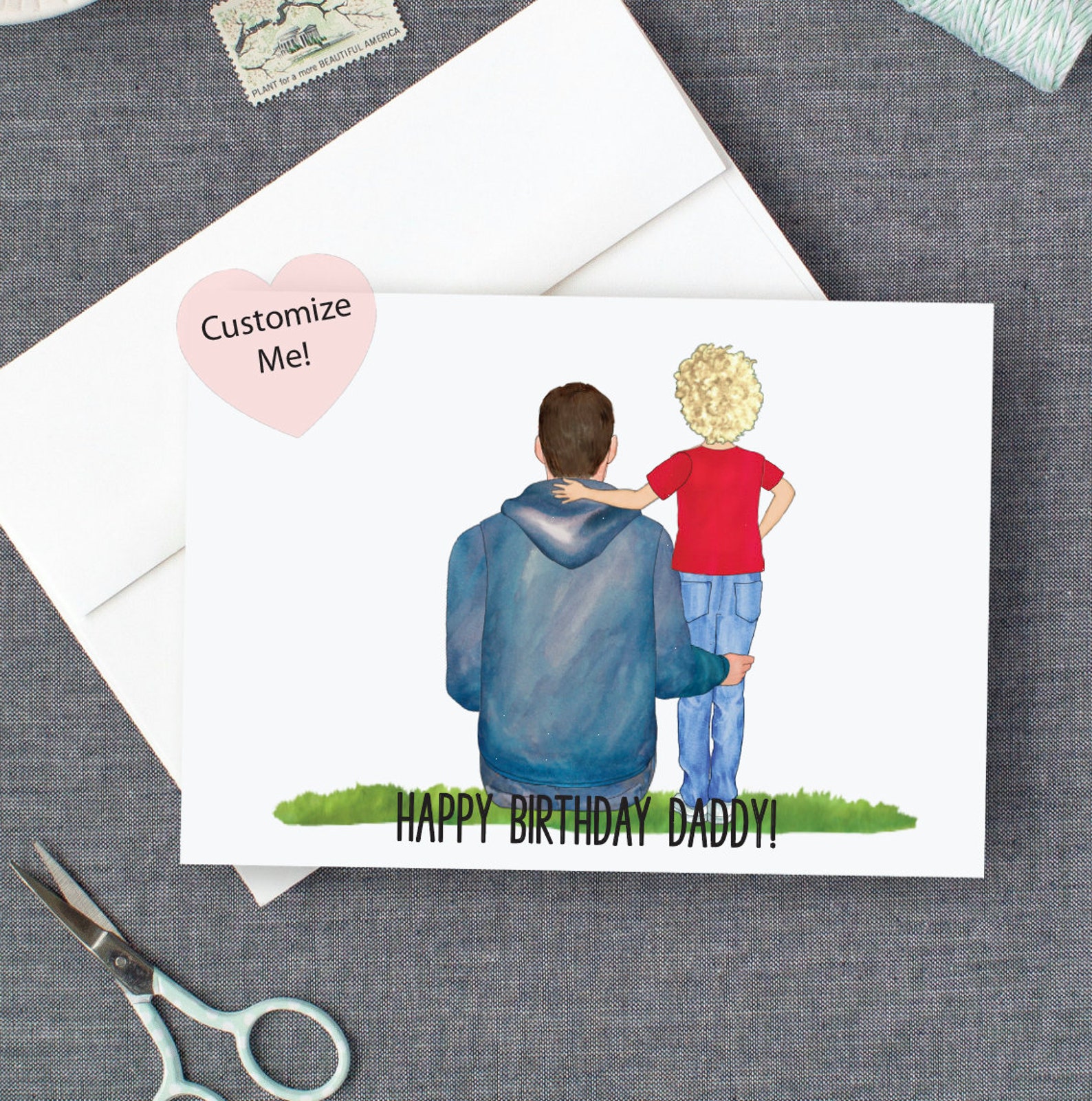 Daddy Birthday Card | Custom Birthday Card for Dad | Dad and Child ...
