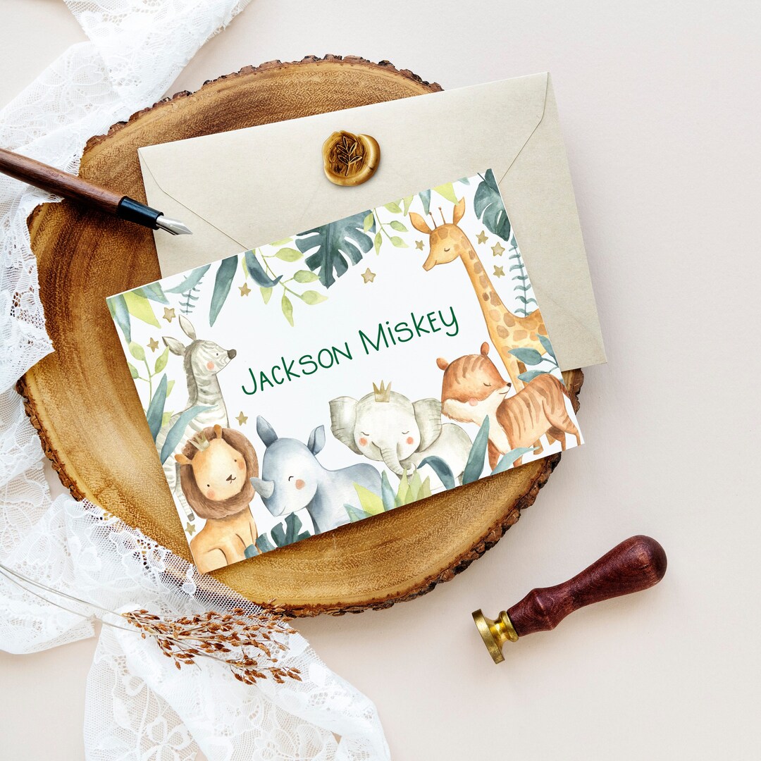 Safari Stationery for Kids, FOLDED Note Cards for Children, Elephants ...